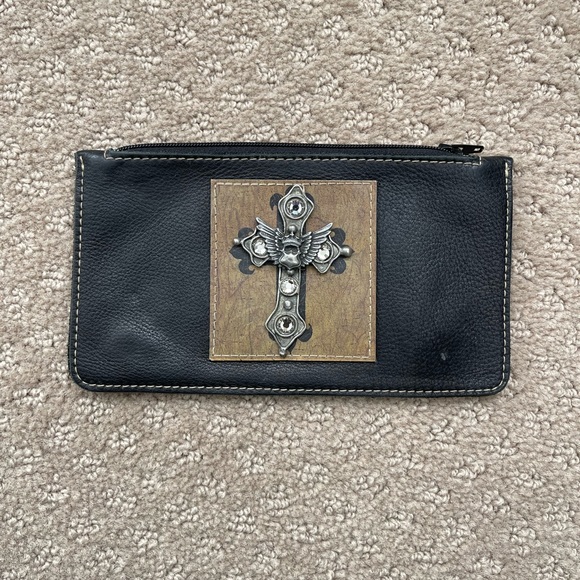 KBD studio | Bags | Kbd Studio Leather And Crystal Cross Zip Wallet ...